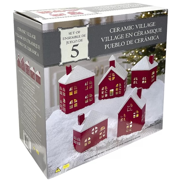 Holiday | Red Holiday Ceramic Village 5piece Houses Set | Poshmark